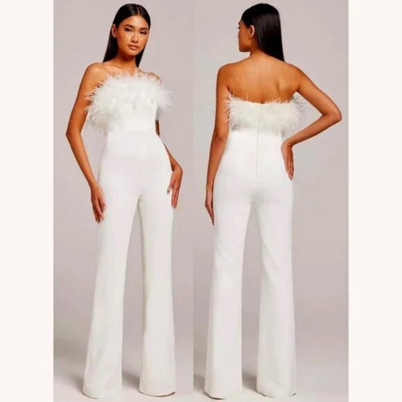 Lattelier | Pants & Jumpsuits | Stunningstrapless Feather Trim Jumpsuit ...